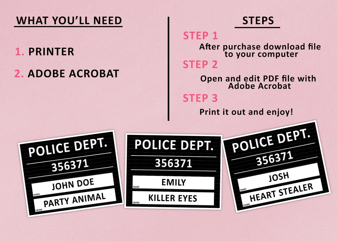 Editable Mugshot for Parties PDF - Etsy