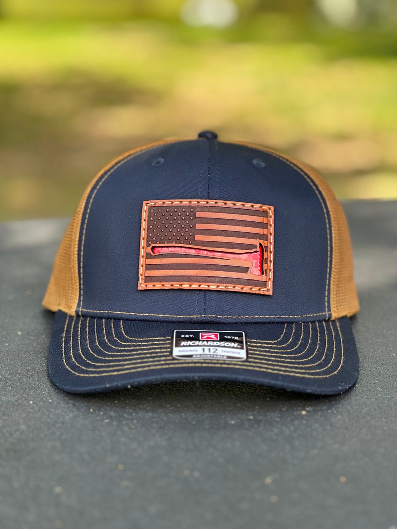 Firefighter Hat Firefighter Gift Thin Red Line American Flag Leather Patch Hat Trucker Hat - Etsy