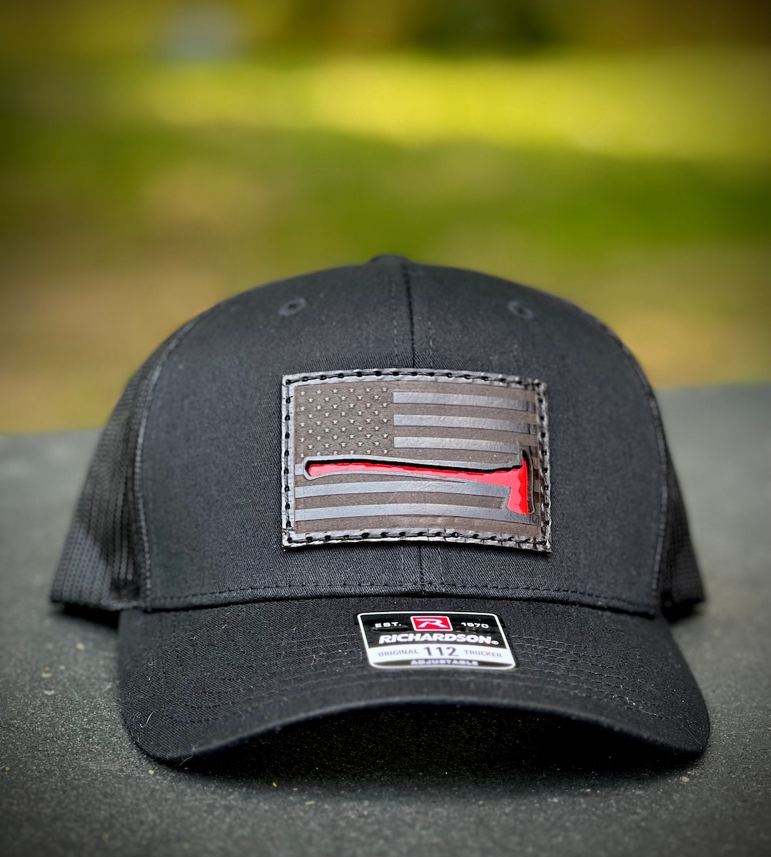Firefighter Hat Firefighter Gift Thin Red Line American Flag Leather Patch Hat Trucker Hat - Etsy
