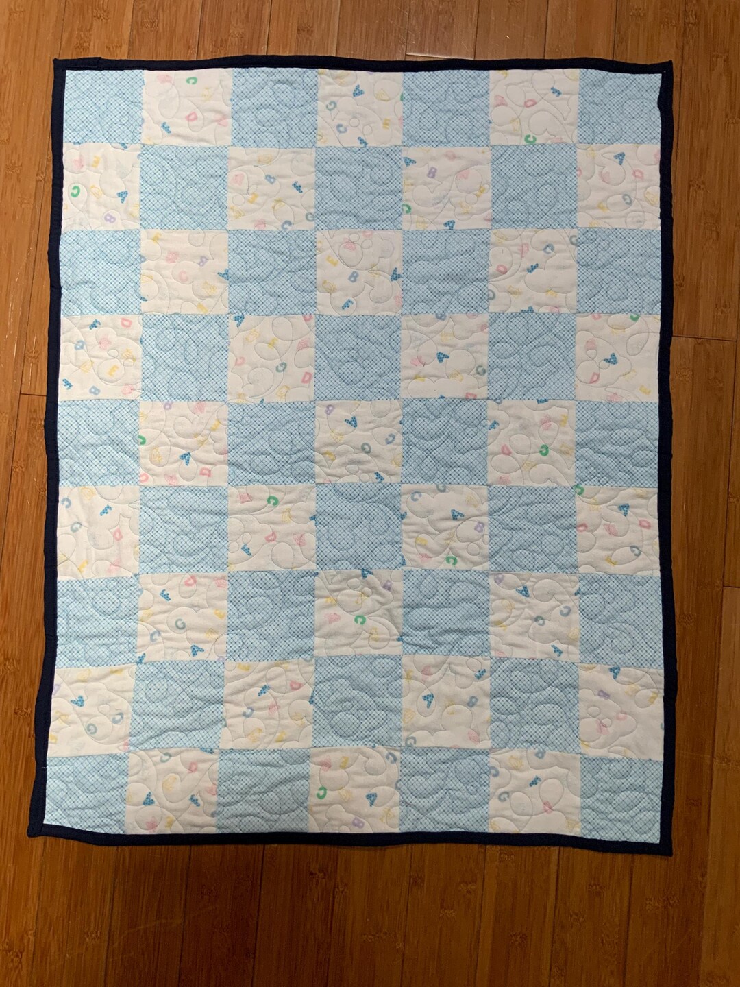 Soft Blue Baby Quilt With Handcrafted Patterns - Etsy
