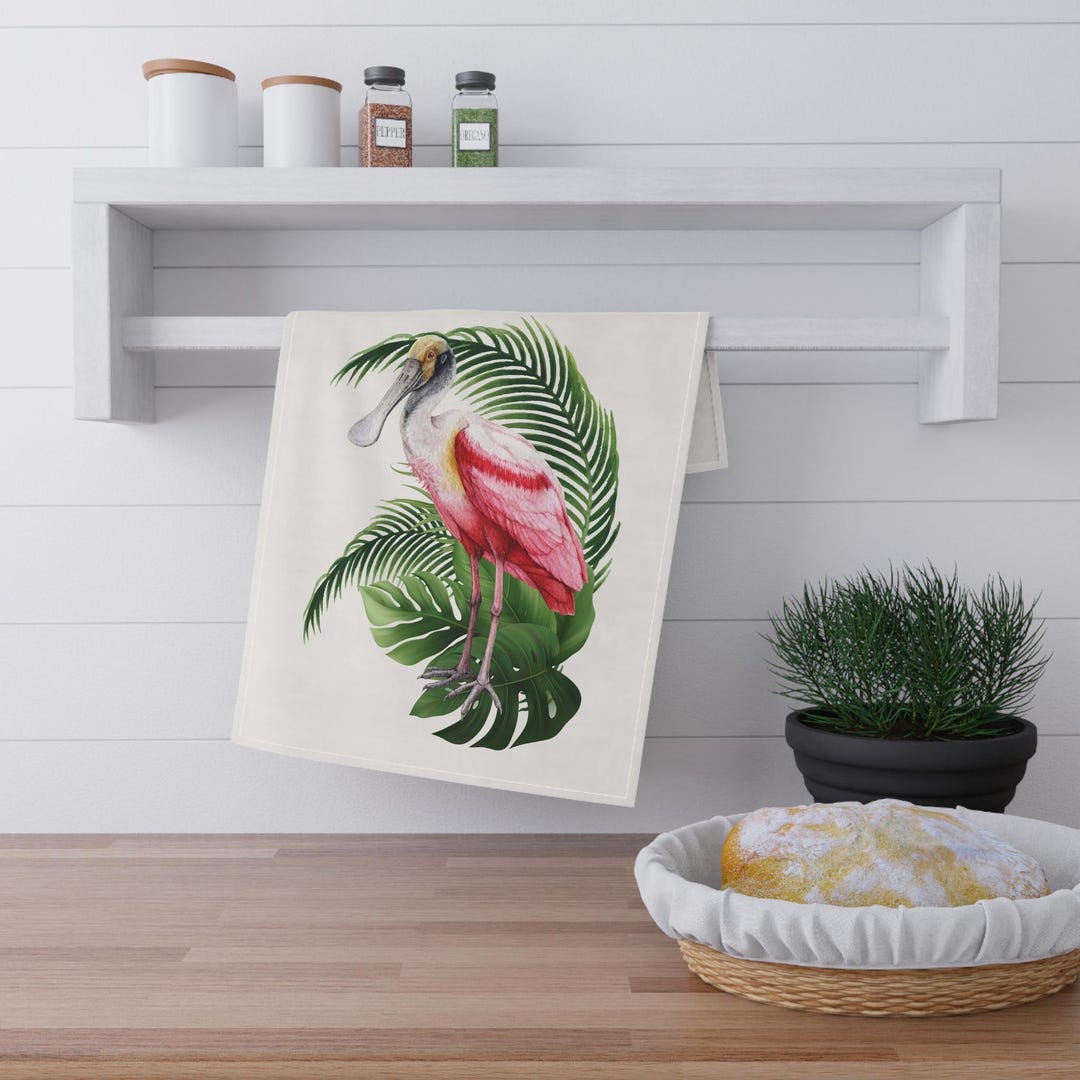 Roseate Spoonbill Tea Towel - Cotton Hand Towel, Dish Towel Kitchen ...