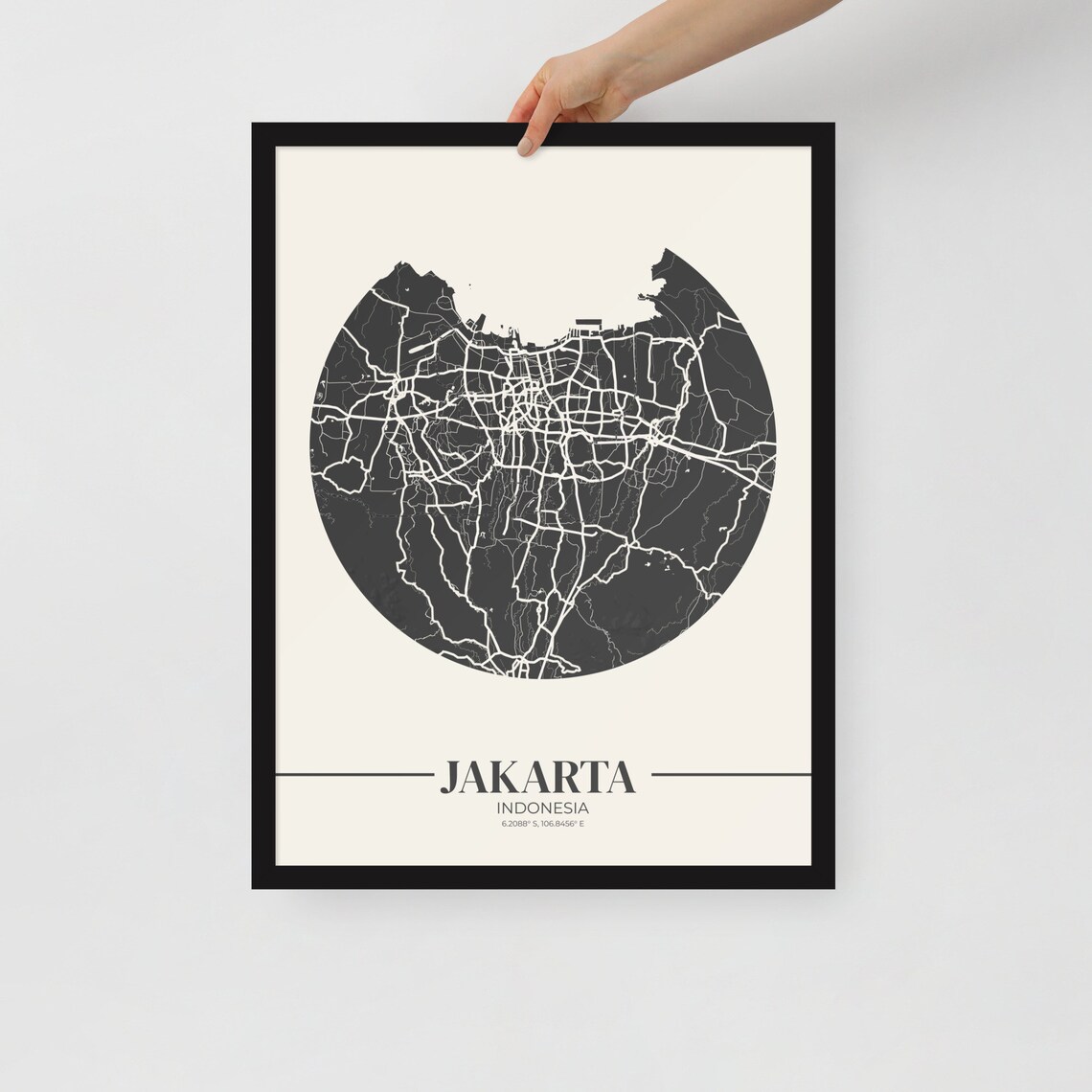 Framed Minimalist Jakarta City Map - Poster Print for Home and Office ...