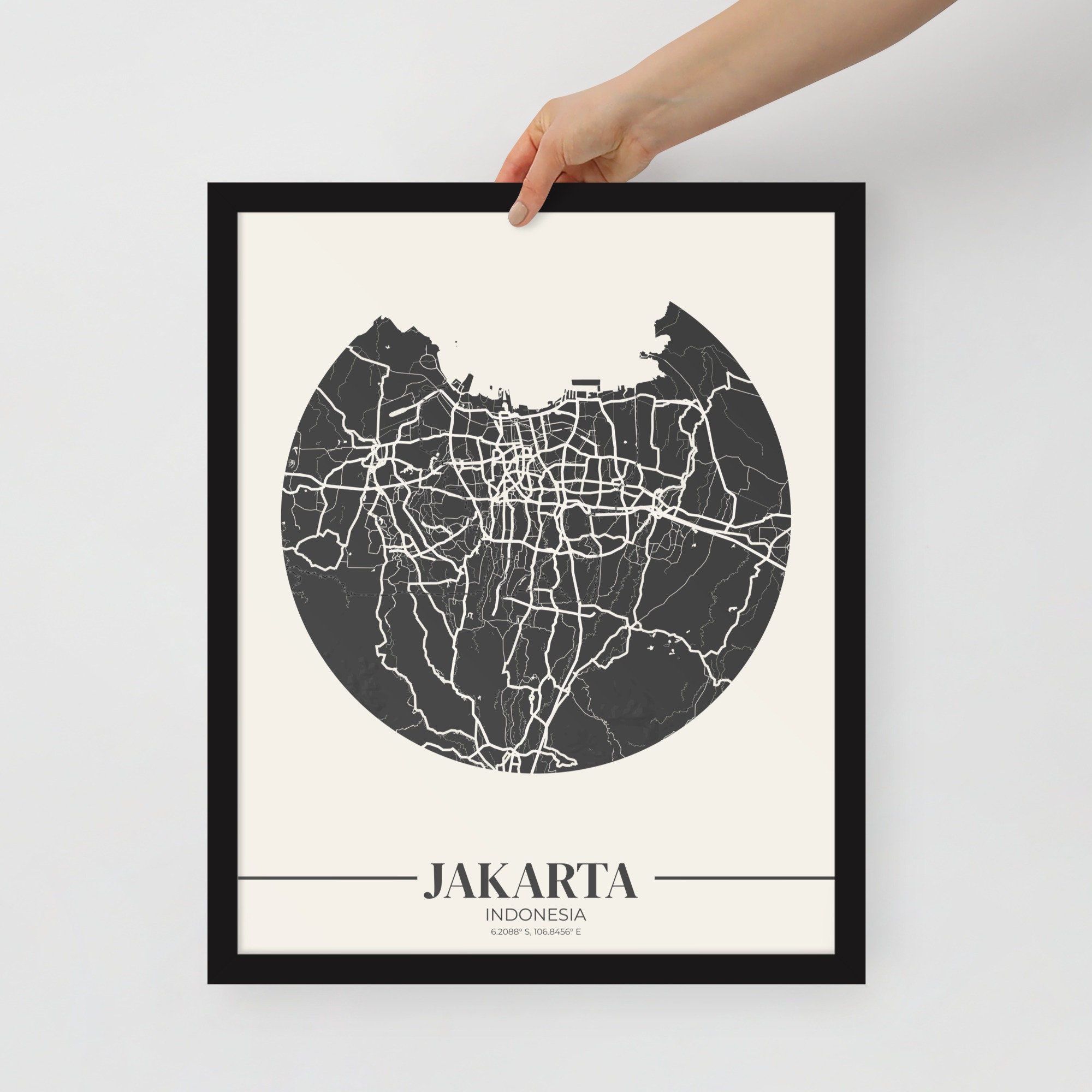 Framed Minimalist Jakarta City Map - Poster Print for Home and Office ...