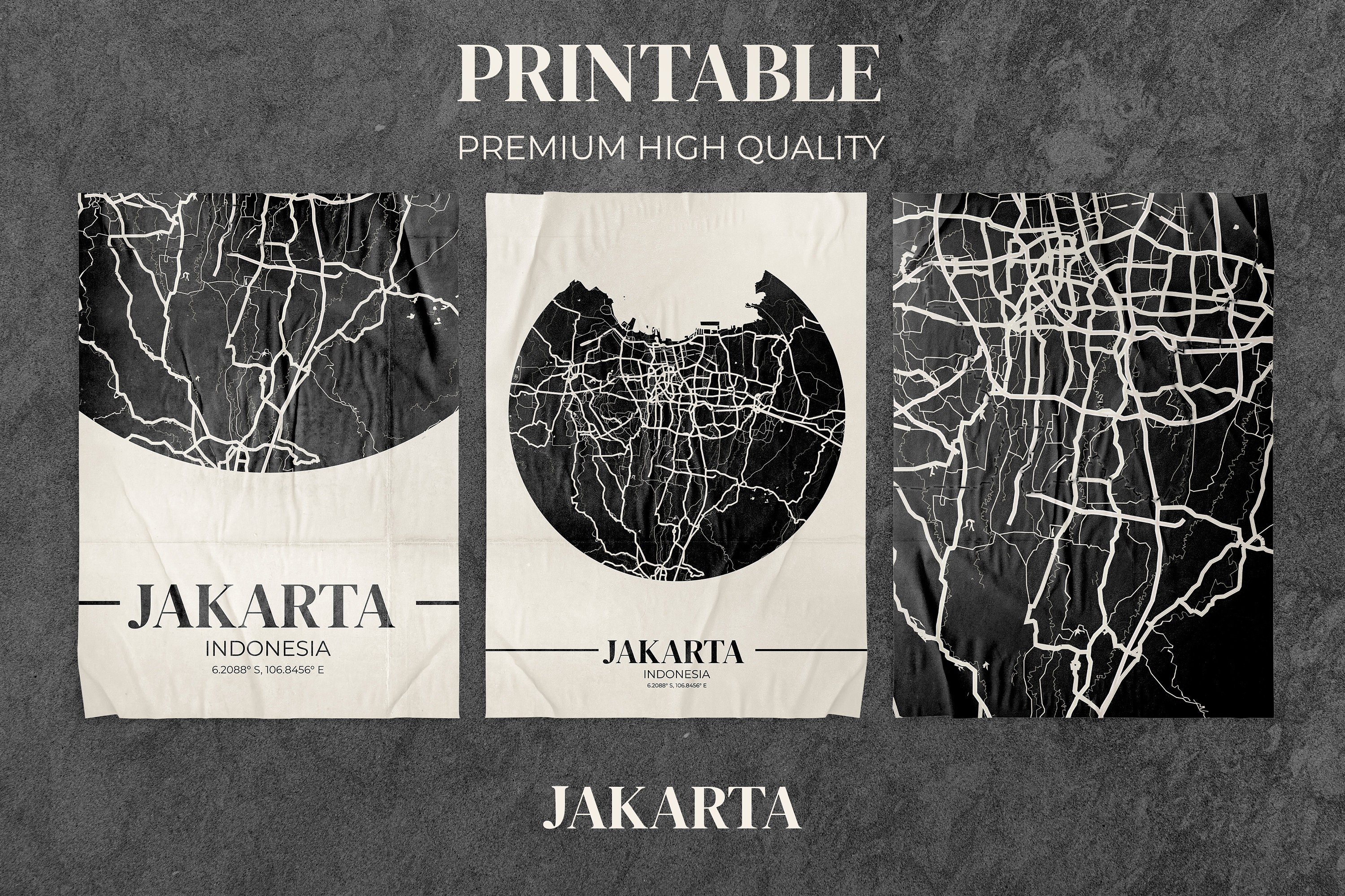 Cartel imprimible del mapa de Yakarta Arte de pared de alta - Etsy México