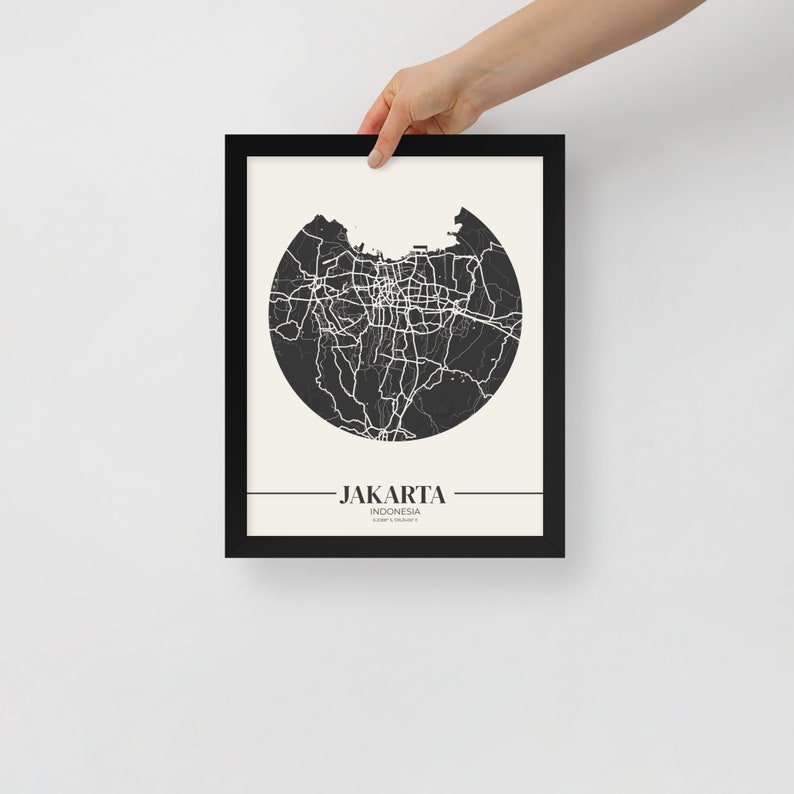 Framed Minimalist Jakarta City Map - Poster Print for Home and Office ...