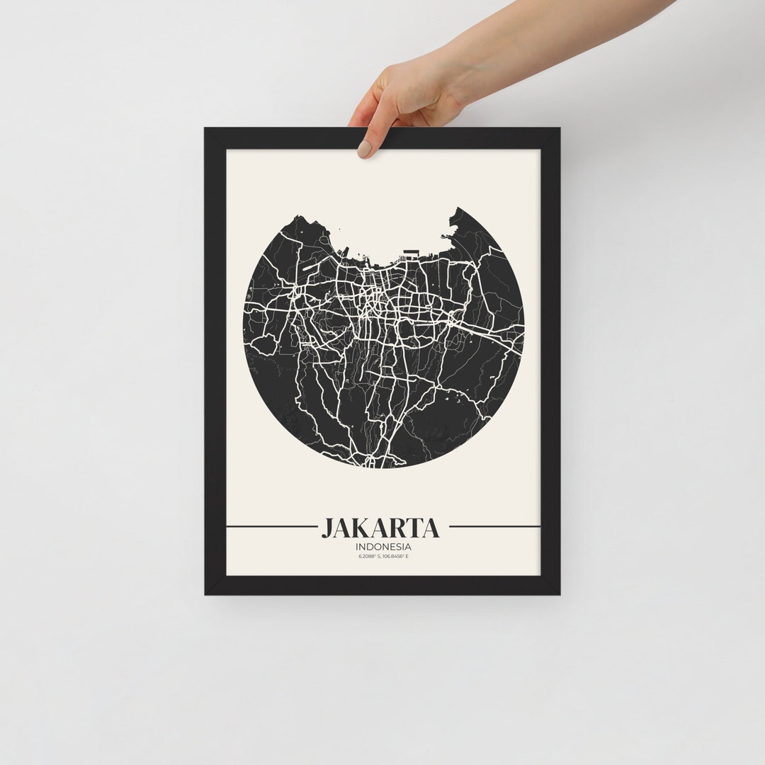 Framed Minimalist Jakarta City Map - Poster Print for Home and Office ...