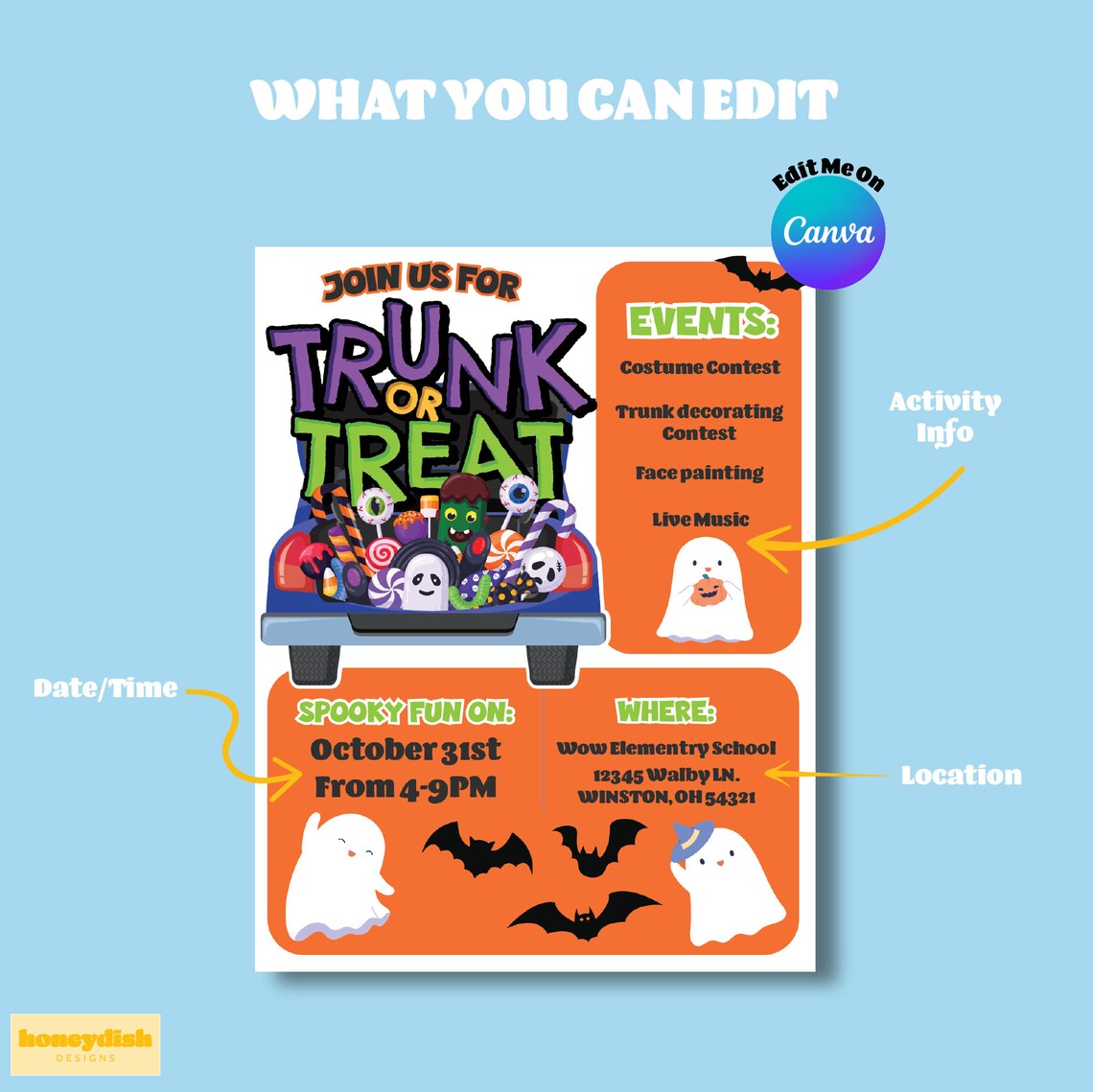 CANVA Invite Template, Invitation for Halloween, Trunk or Treat, Custom ...