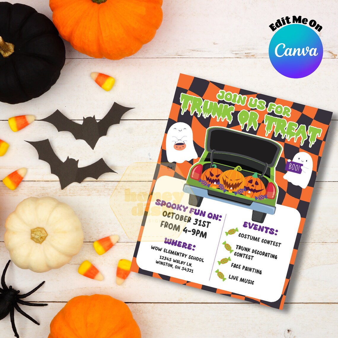 CANVA Invite Template, Invitation for Halloween, Trunk or Treat, Custom ...