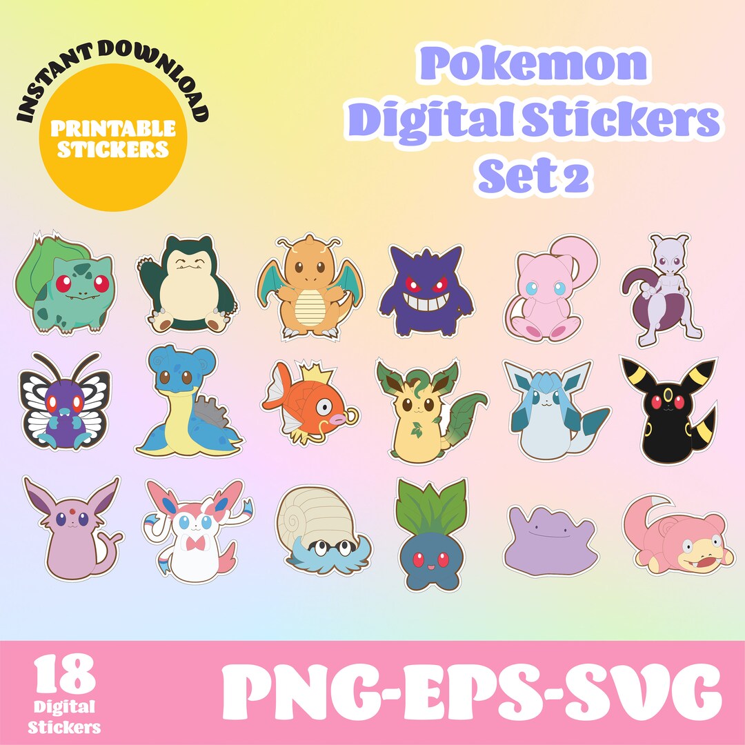 INSTANT DIGITAL DOWNLOAD, Pokemon Digital Stickers Set 2, Digital ...