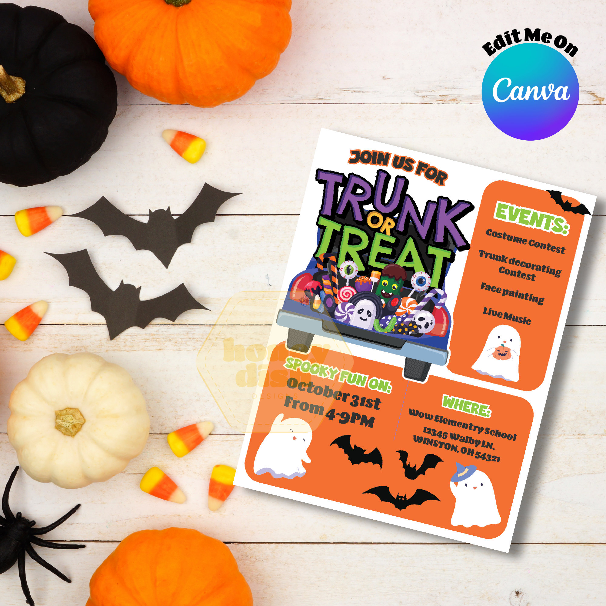 CANVA Invite Template, Invitation for Halloween, Trunk or Treat, Custom ...