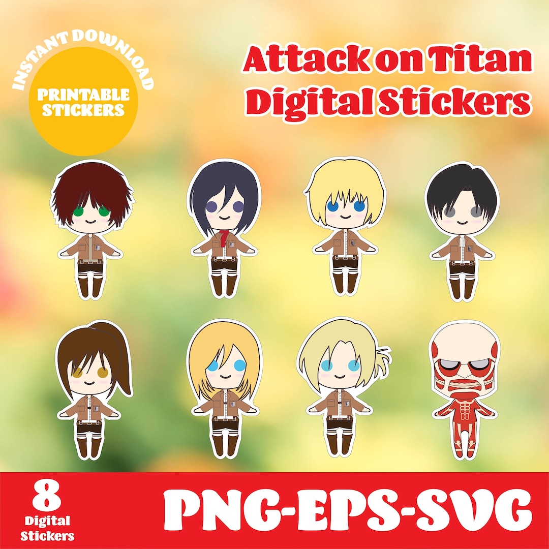 INSTANT DIGITAL DOWNLOAD, Attack on Titan Stickers, Digital Sticker ...