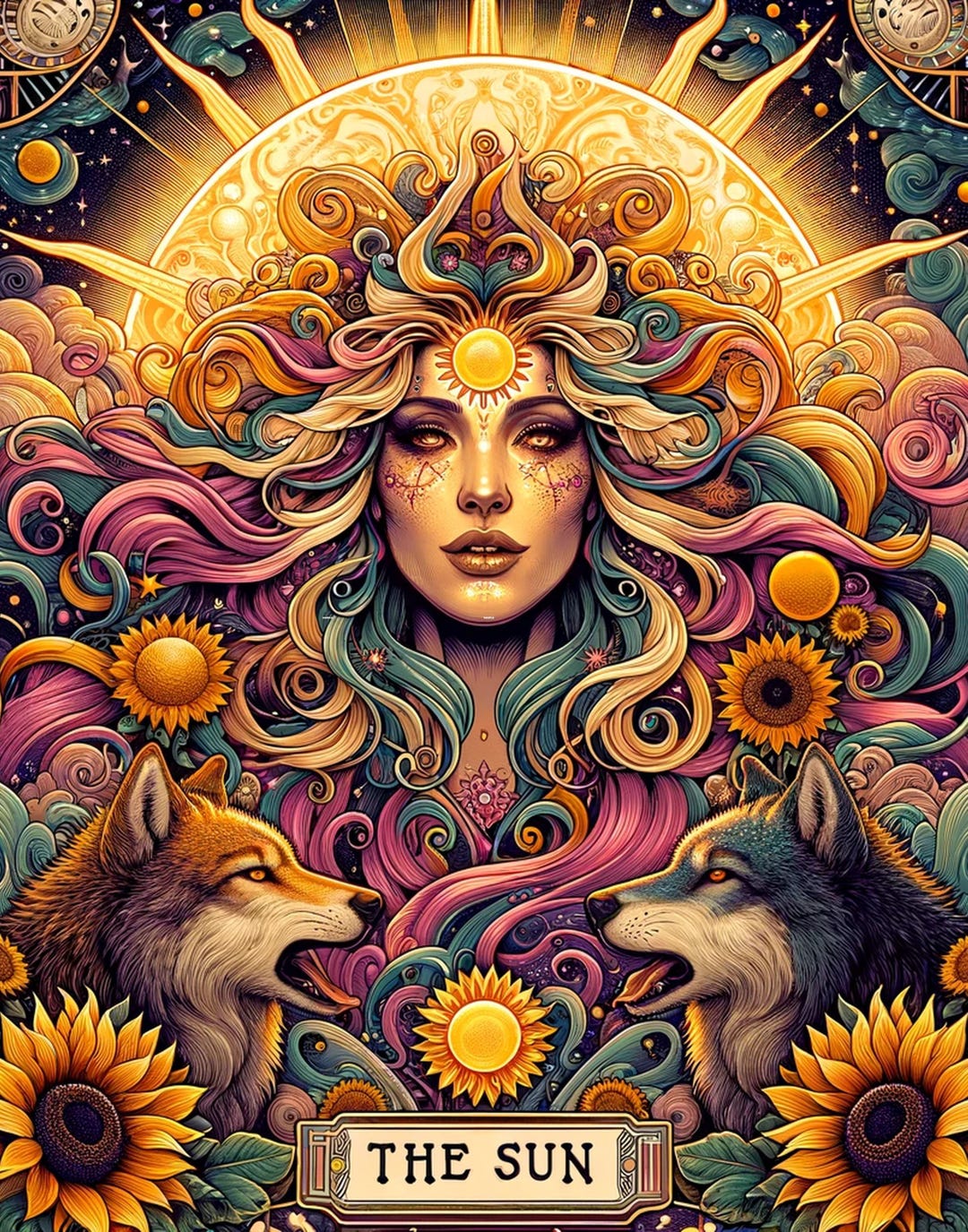 Impresión de la carta del Tarot Art Déco El Sol: Arte mural místico y ...