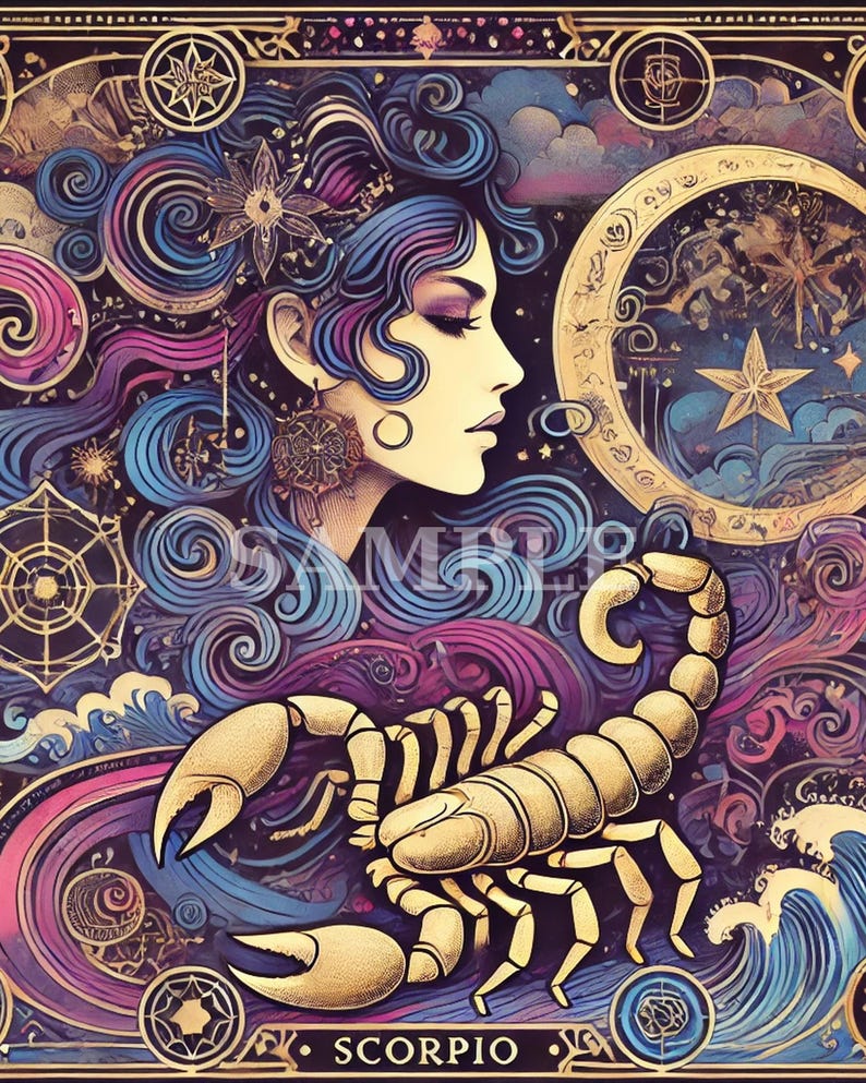 Scorpio Tarot Card - Art Deco Zodiac Print - Mystical Digital Download ...
