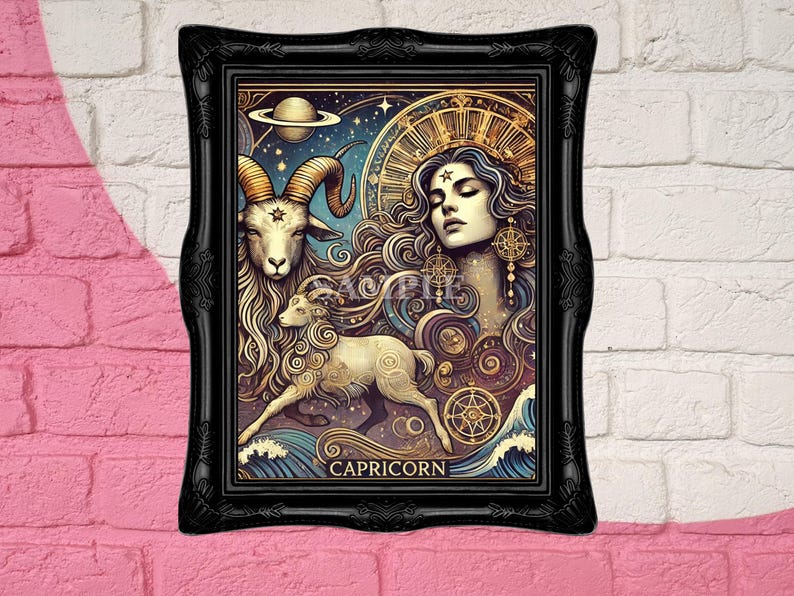 Capricorn Tarot Card - Art Deco Zodiac Print - Mystical Digital ...