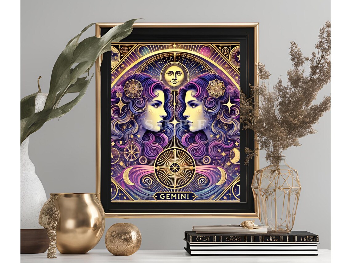 Gemini Tarot Card Print - Art Deco Zodiac Wall Art - Mystical Astrology ...