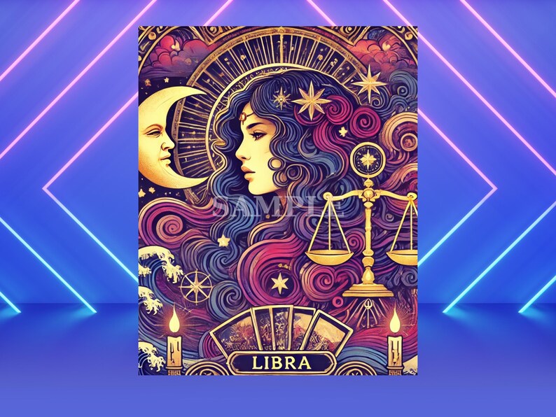 Libra Tarot Card Art Deco Print: Mystical Zodiac Poster (digital ...