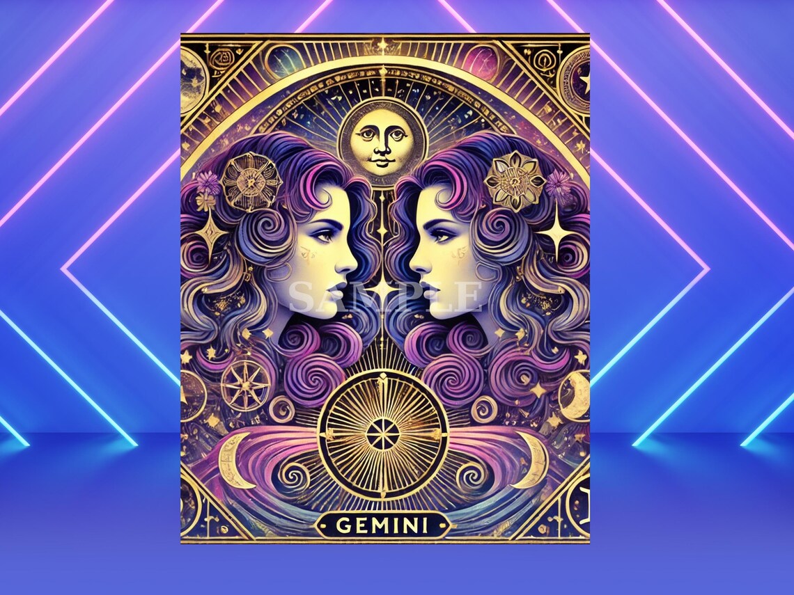Gemini Tarot Card Print - Art Deco Zodiac Wall Art - Mystical Astrology ...