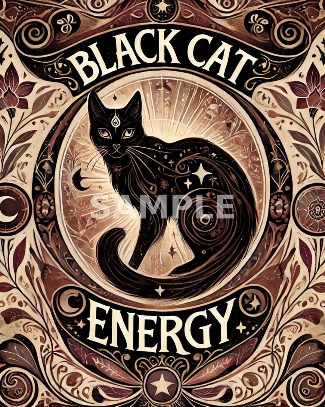 Black Cat Energy Printable – Mystical Boho Cat Wall Art, Celestial ...