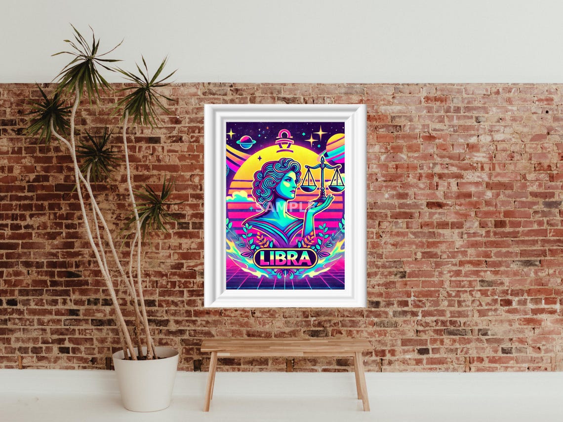 Retro 80s Libra Art Print: Neon Astrology (digital Download) - Etsy