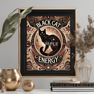Black Cat Energy Printable – Mystical Boho Cat Wall Art, Celestial ...
