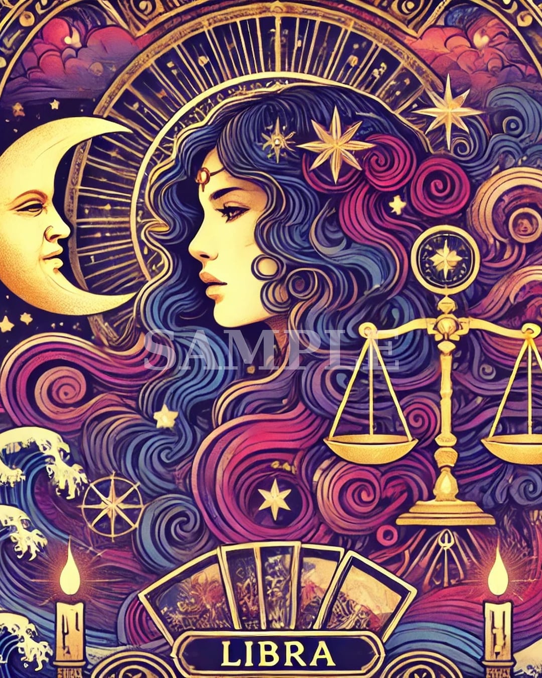 Libra Tarot Card Print - Art Deco Zodiac Wall Art - Mystical Astrology ...