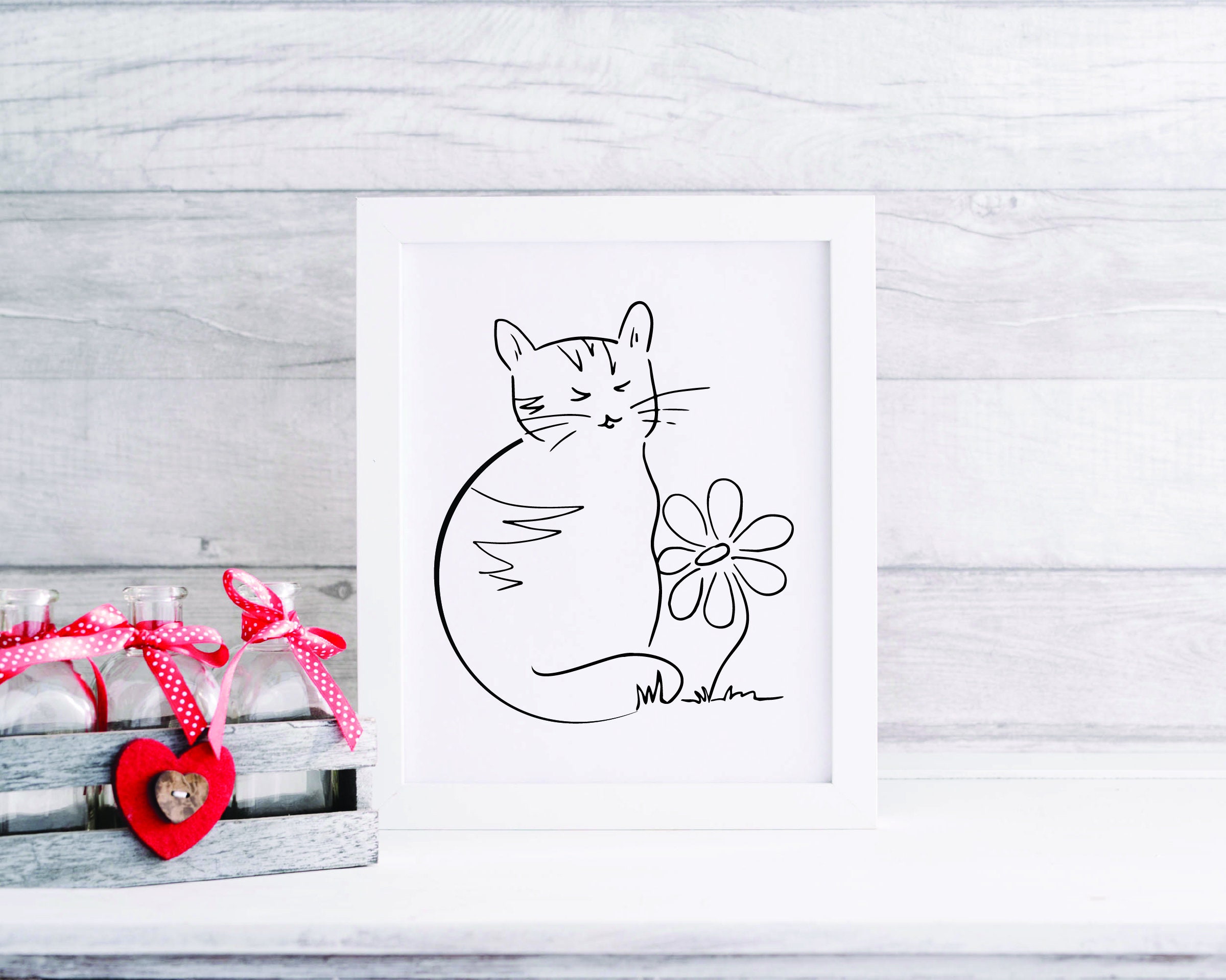 Cat Line Drawing Print Art, Modern Cat Drawing, Printable Cat Art, Kids ...