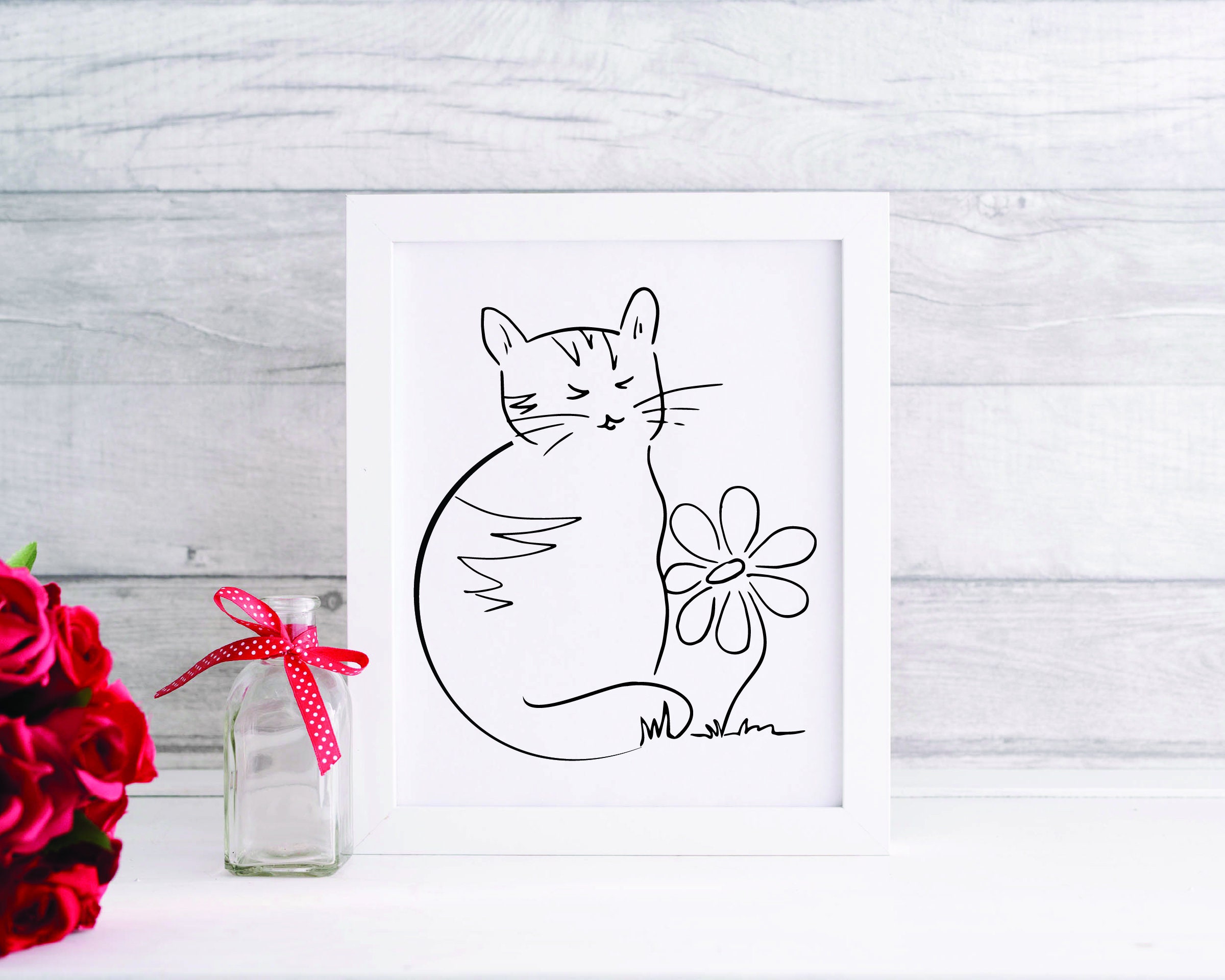 Cat Line Drawing Print Art, Modern Cat Drawing, Printable Cat Art, Kids ...