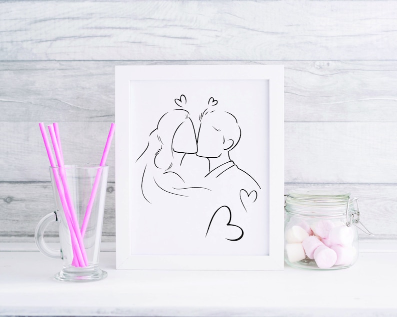 Abstract Couple Line Art Romantic Poster Line Art Couple One Line ...