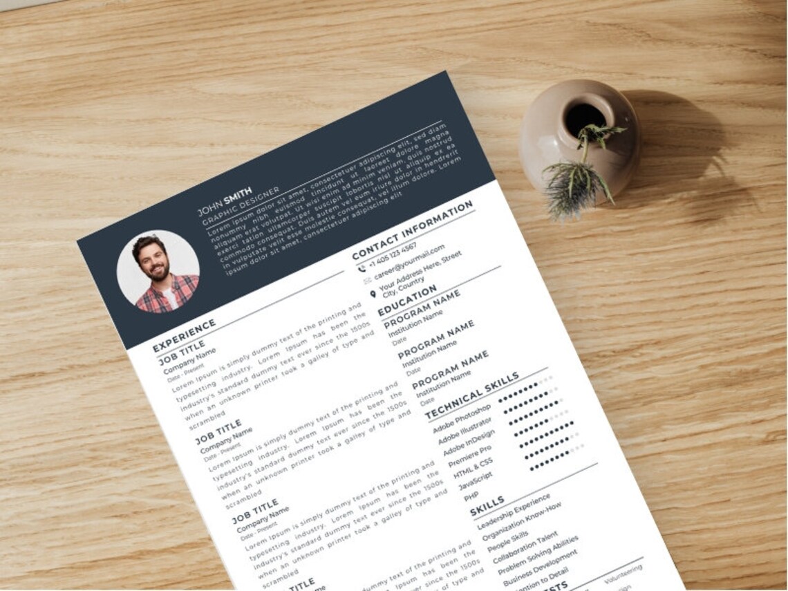 Canva Resume Template, Monogram CV Design, Clean Cover Letter, Editable ...