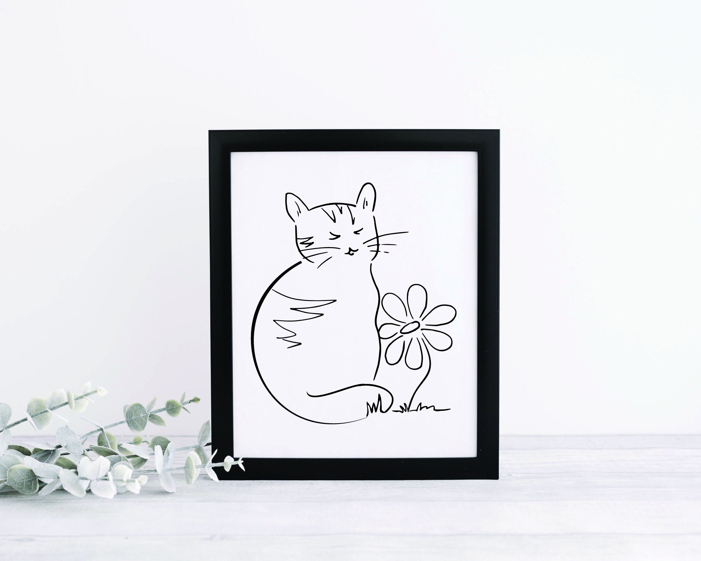 Cat Line Drawing Print Art Modern Cat Drawing Printable Cat - Etsy