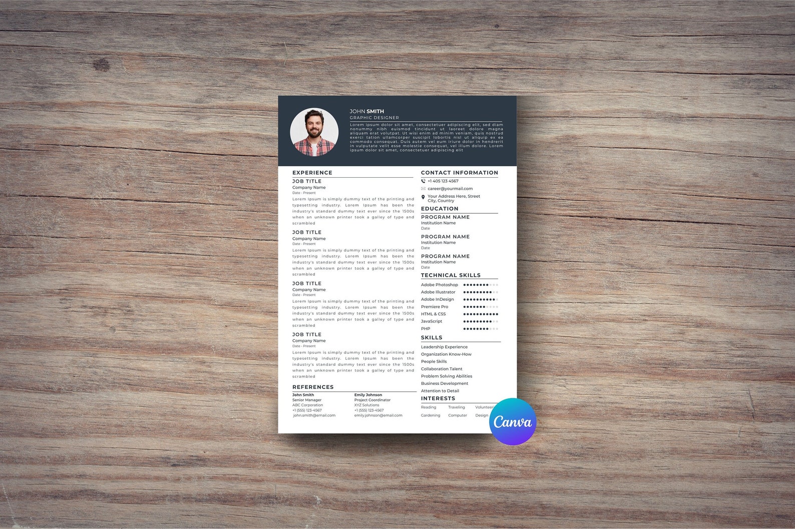 Canva Resume Template, Monogram CV Design, Clean Cover Letter, Editable ...