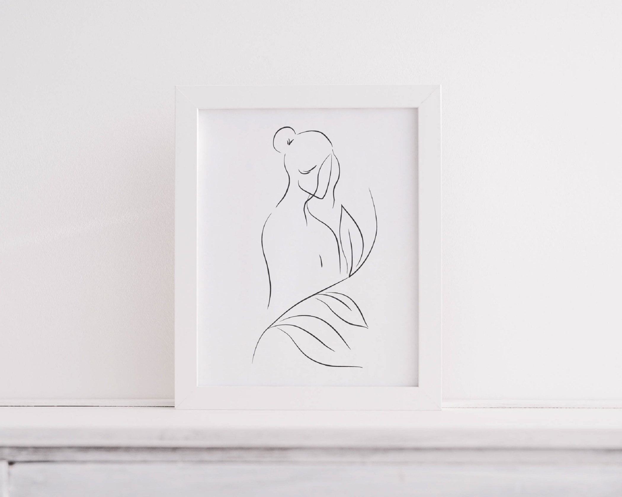 Minimalist Woman Line Art, Leaf Print Set of 2, Abstract Female Line ...
