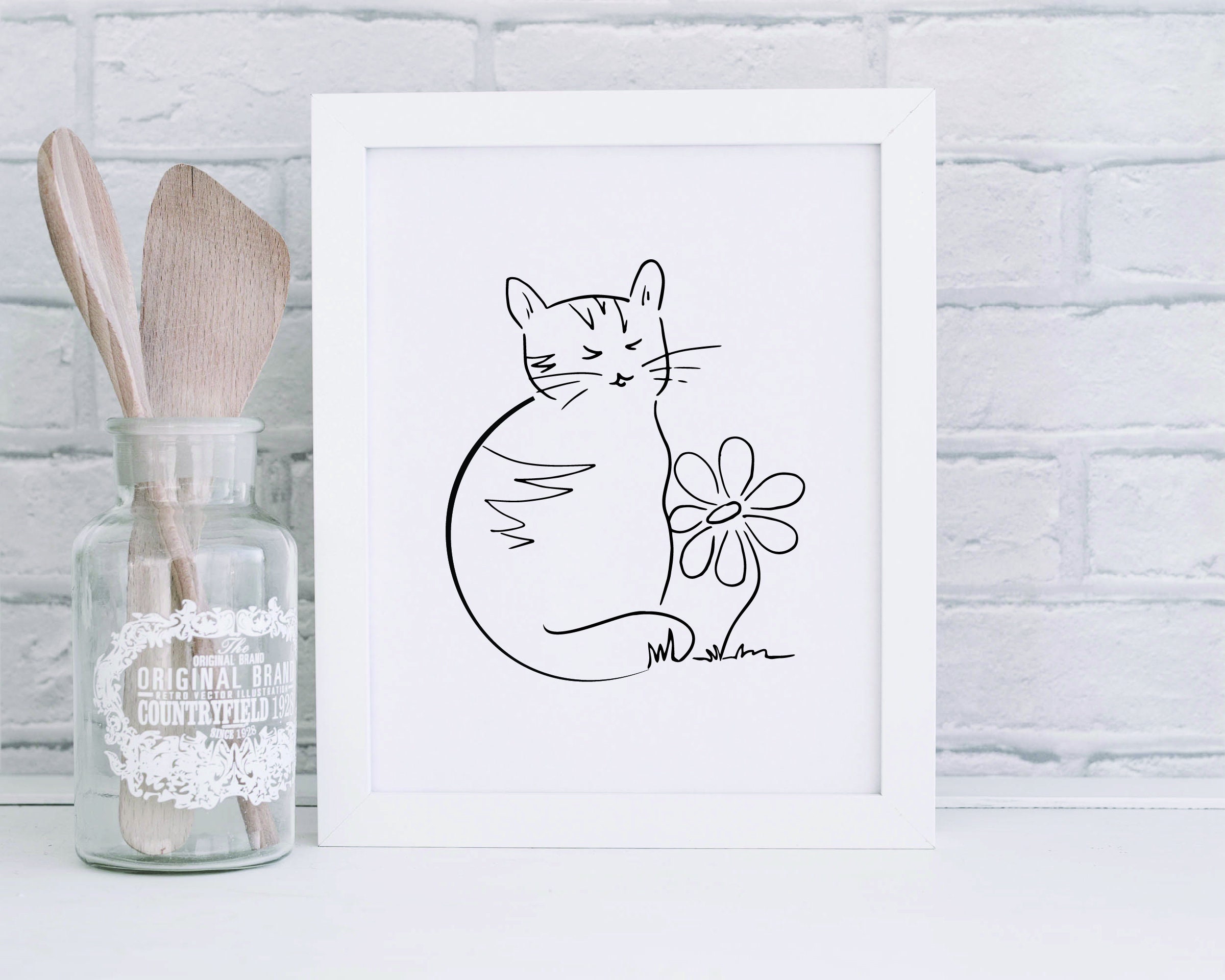 Cat Line Drawing Print Art Modern Cat Drawing Printable Cat - Etsy
