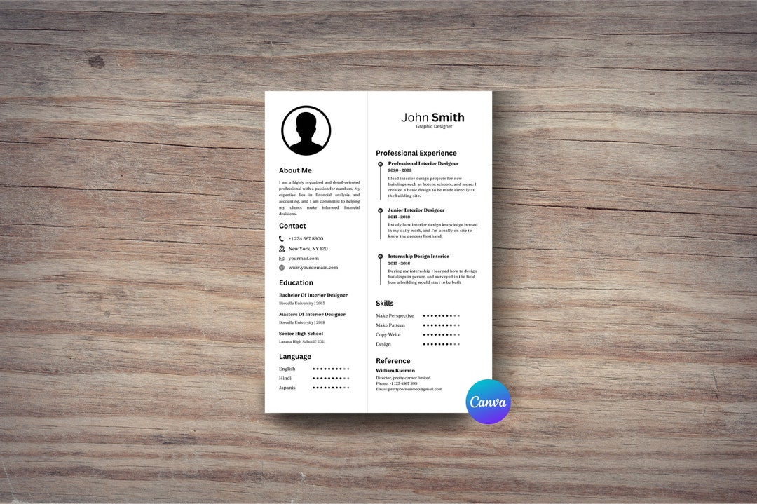 Canva Resume Template, Monogram Resume Template, Resume Template for ...