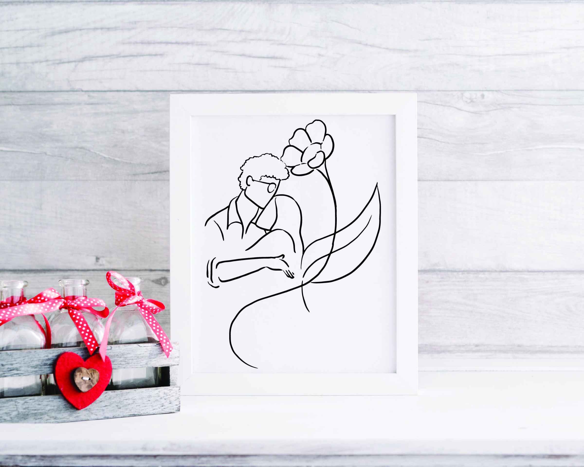 Couple Love Line Art, Abstract Couple Art, Feminist Minimalist Artwork ...