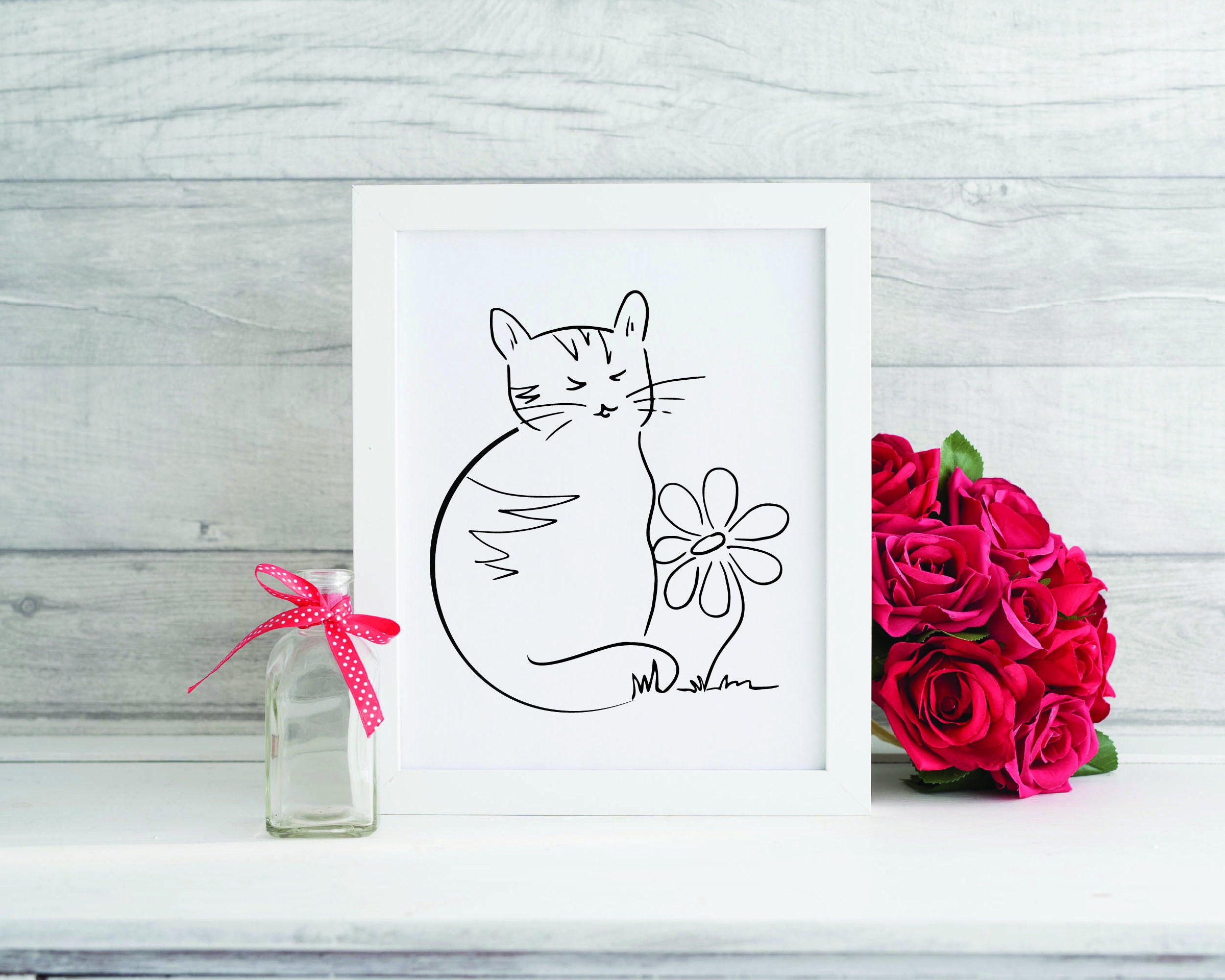Cat Line Drawing Print Art Modern Cat Drawing Printable Cat - Etsy