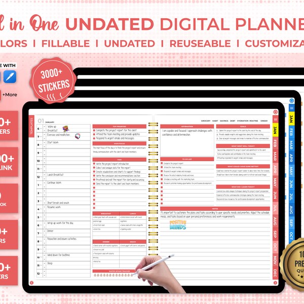 Ultimate All-in-one Undated Digital Planner Fillable Planner Goodnotes ...
