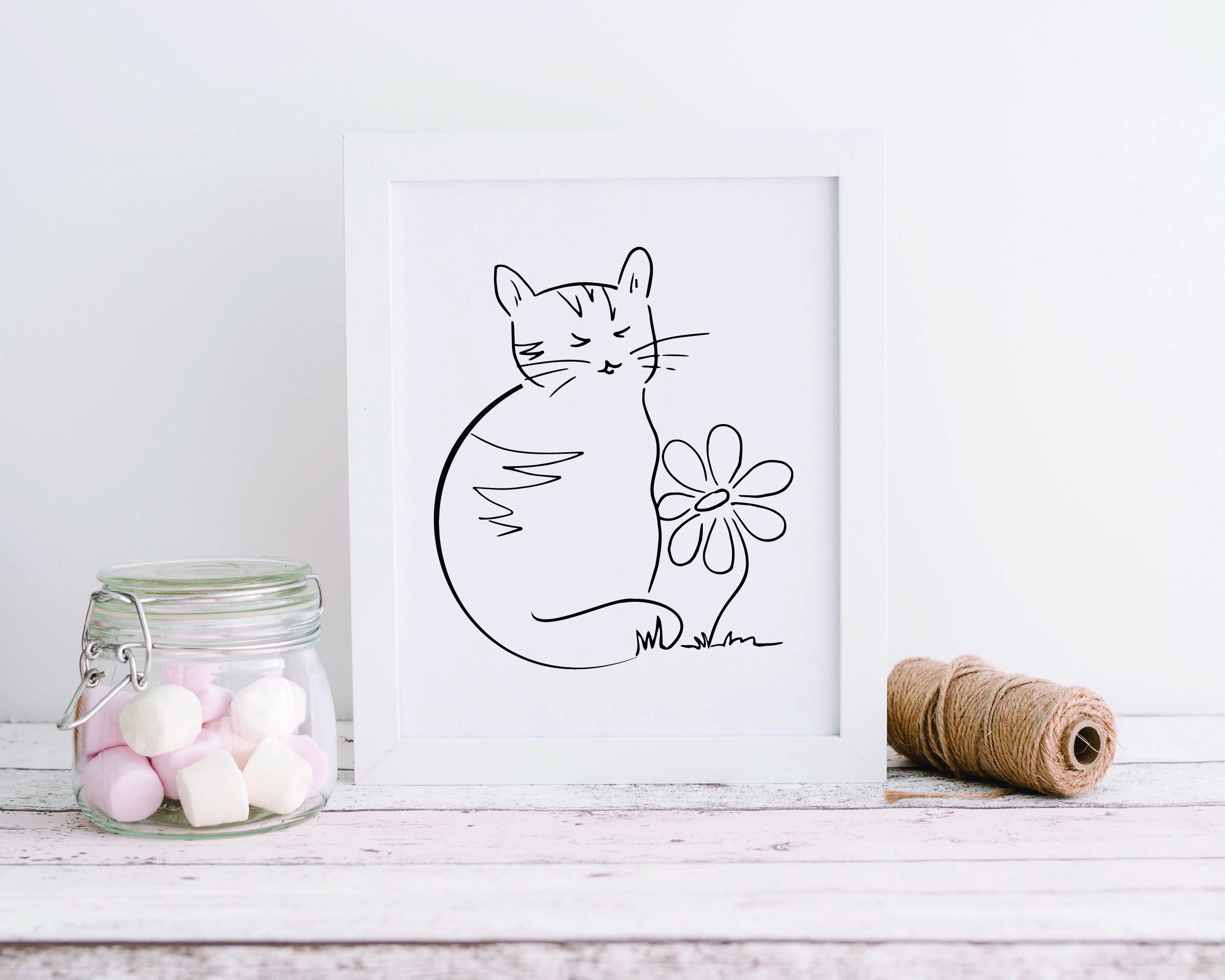 Cat Line Drawing Print Art, Modern Cat Drawing, Printable Cat Art, Kids ...