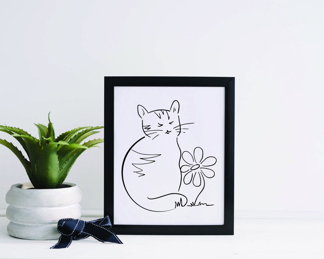 Cat Line Drawing Print Art, Modern Cat Drawing, Printable Cat Art, Kids ...