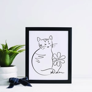 Cat Line Drawing Print Art, Modern Cat Drawing, Printable Cat Art, Kids ...