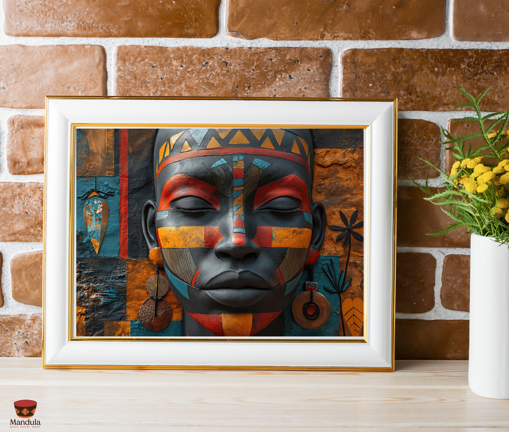 Vividly Colorful African Portrait of Woman's Face African/black/african ...
