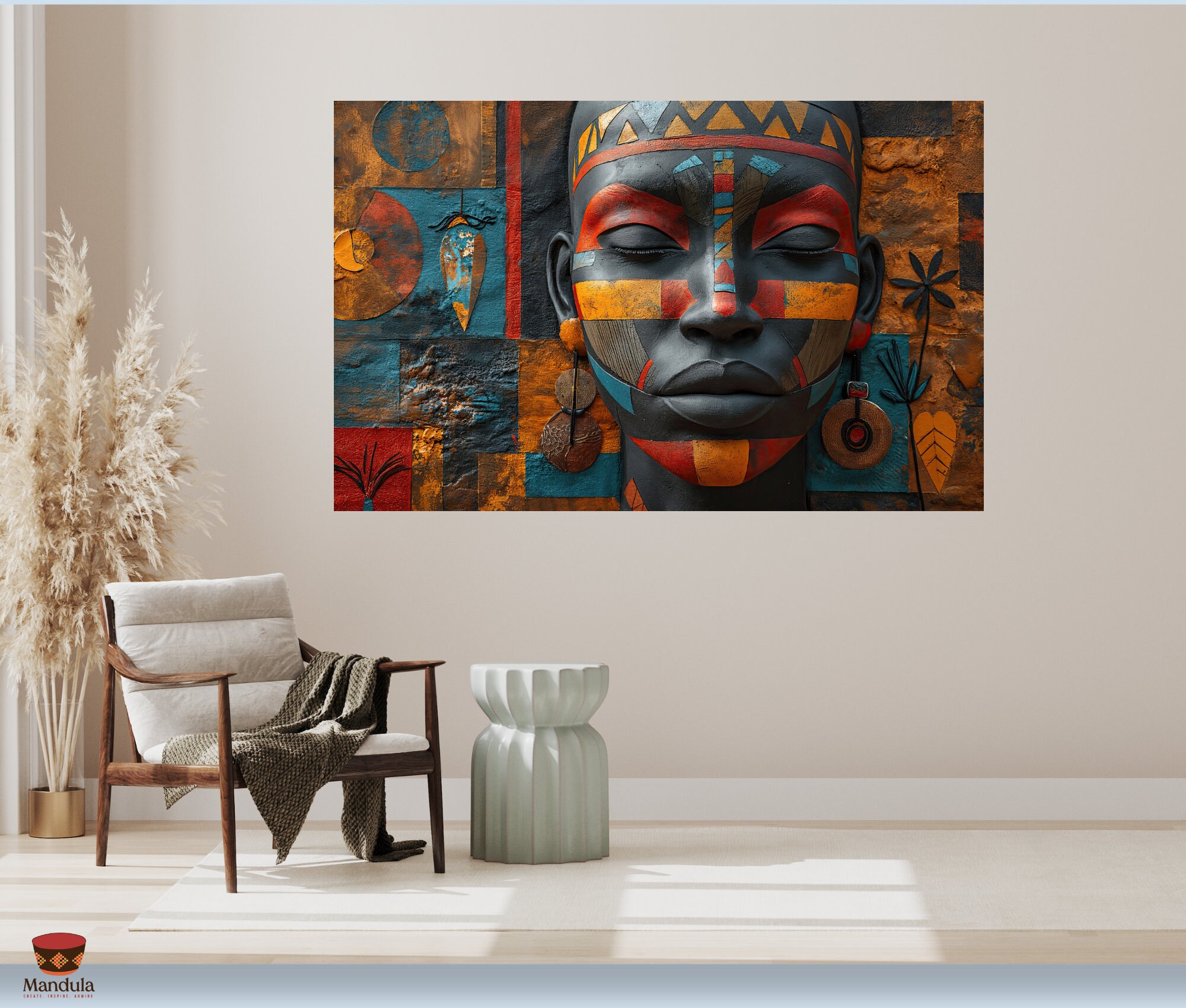 Vividly Colorful African Portrait of Woman's Face African/black/african ...