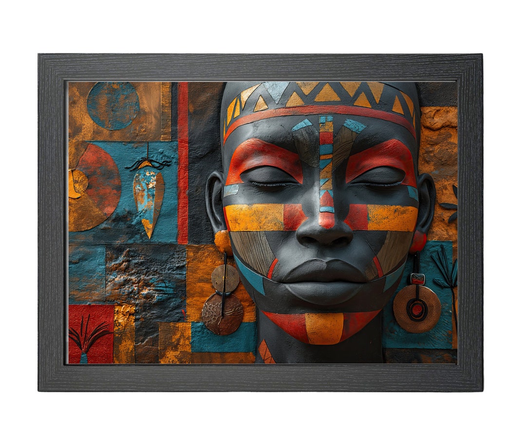 Vividly Colorful African Portrait of Woman's Face - African/black ...