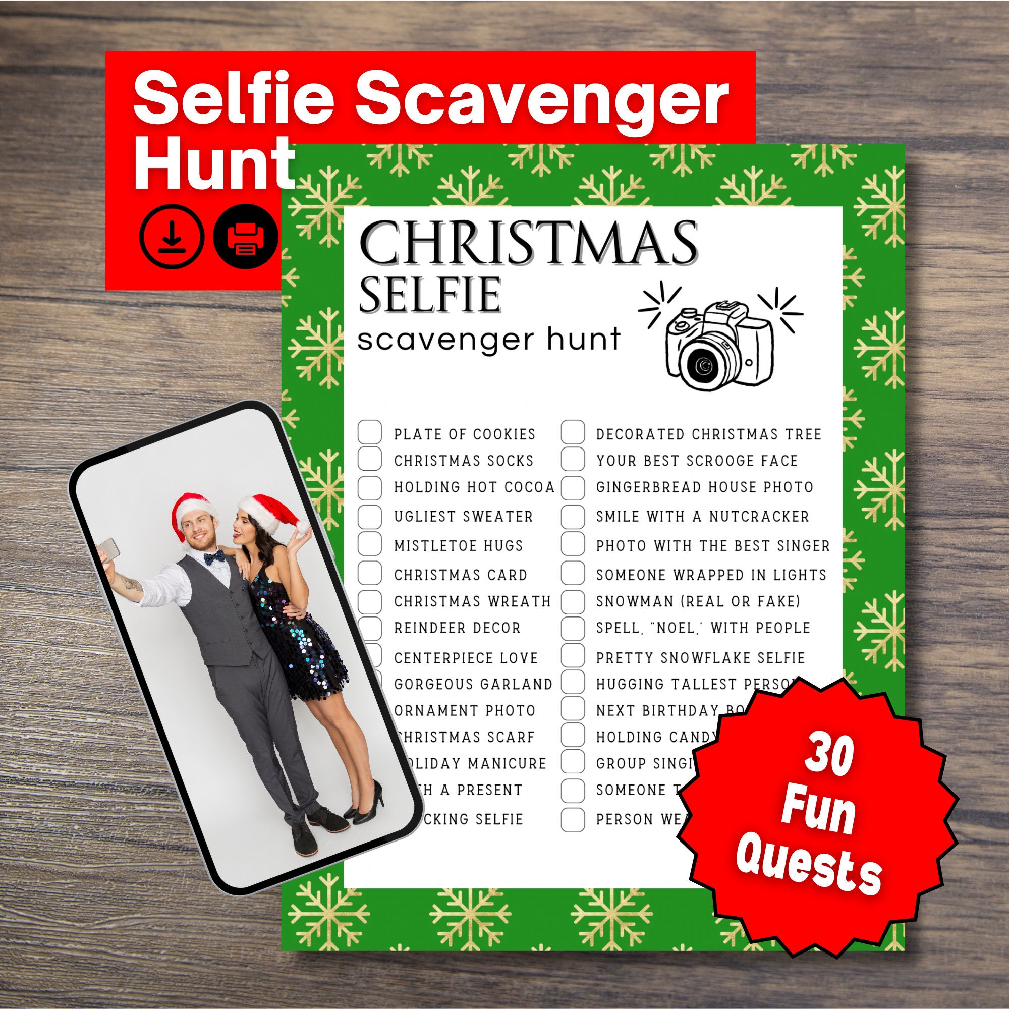 Christmas Selfie Scavenger Hunt | Christmas Party Games Printable ...