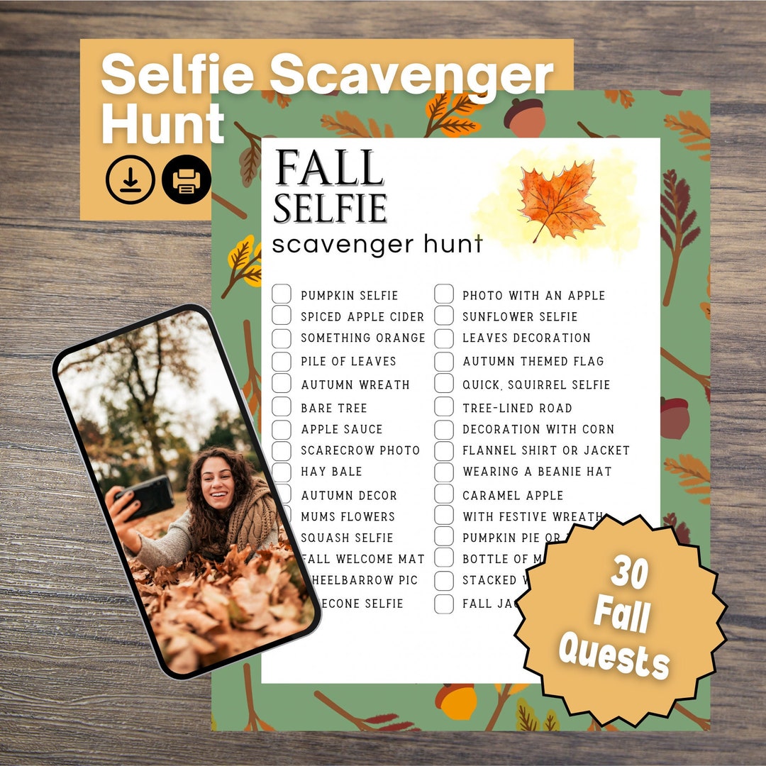 Fall Selfie Scavenger Hunt, Fall Scavenger Hunt, Treasure Hunt Tweens ...