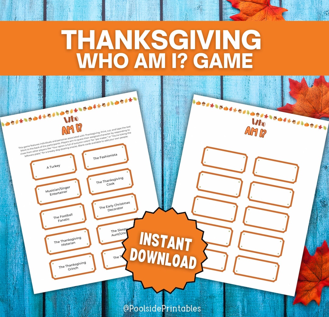 Thanksgiving Who Am I? Guessing Game, Game Printable, Thanksgiving Game ...