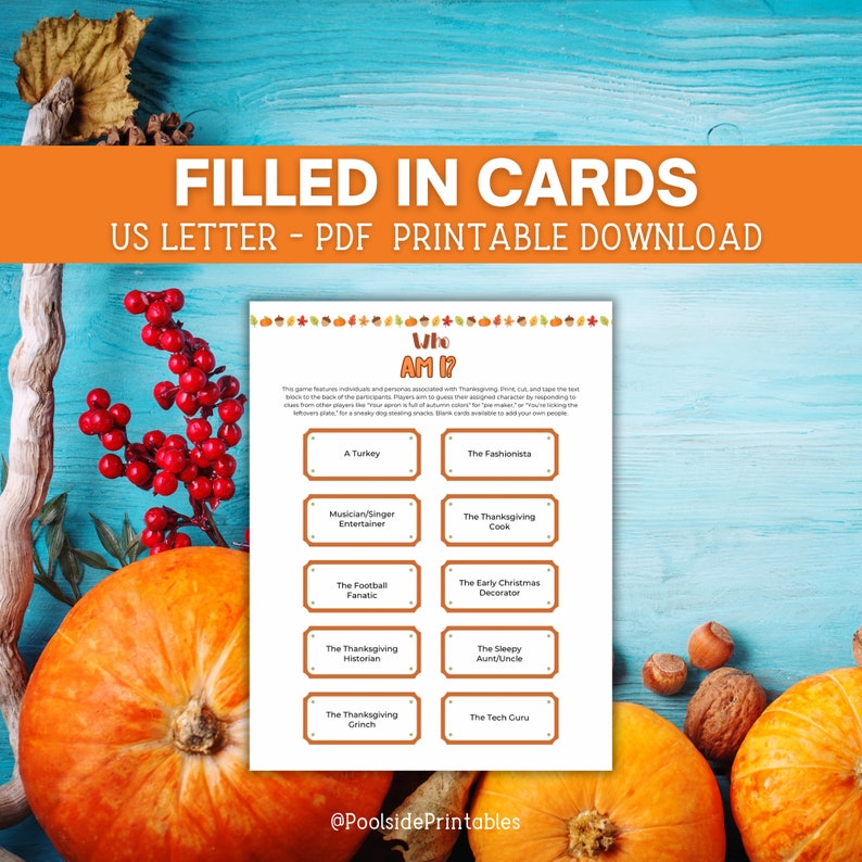 Thanksgiving Who Am I? Guessing Game, Game Printable, Thanksgiving Game ...