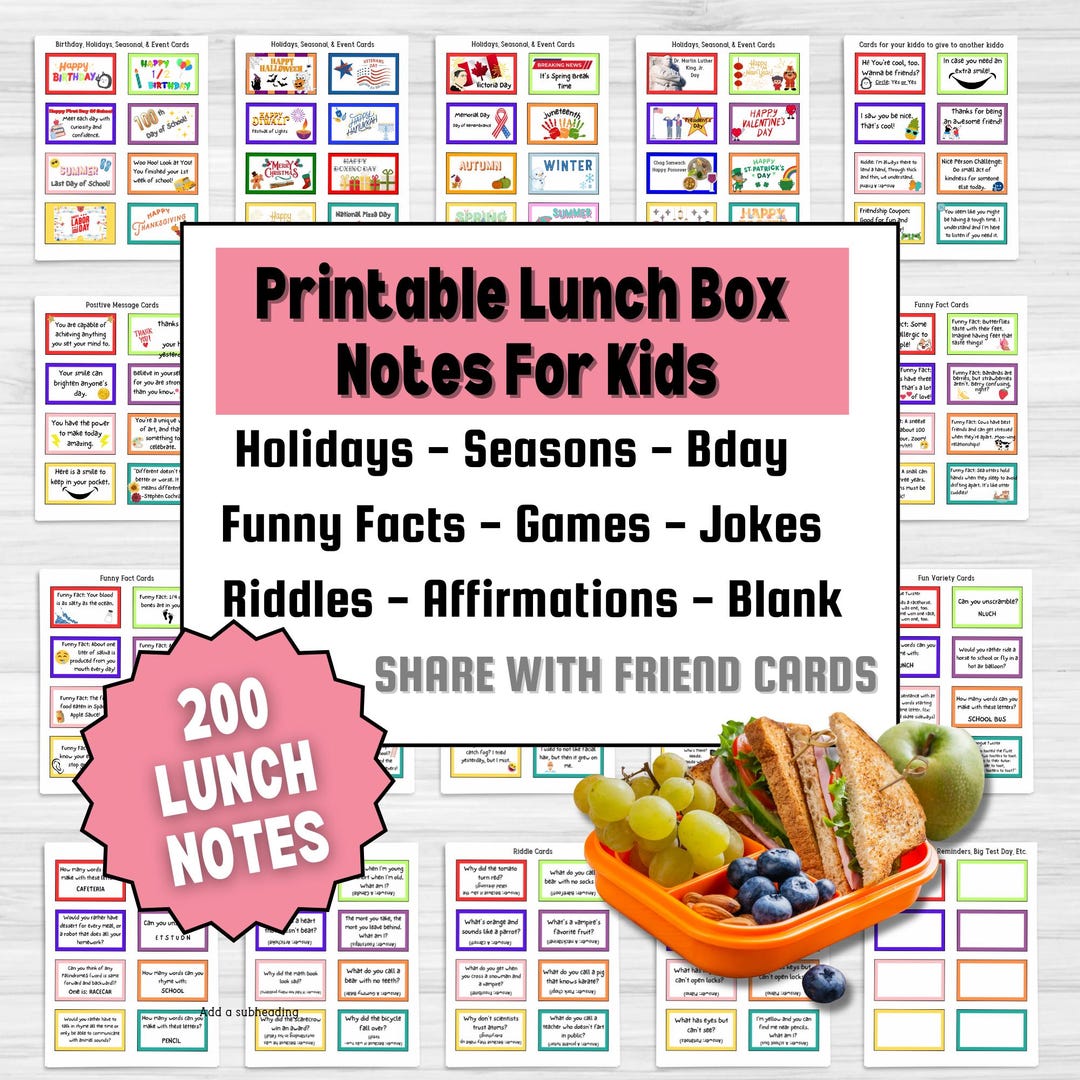 Printable Lunch Box Notes for Kids Bundle | | Lunch Box Jokes | 190 ...