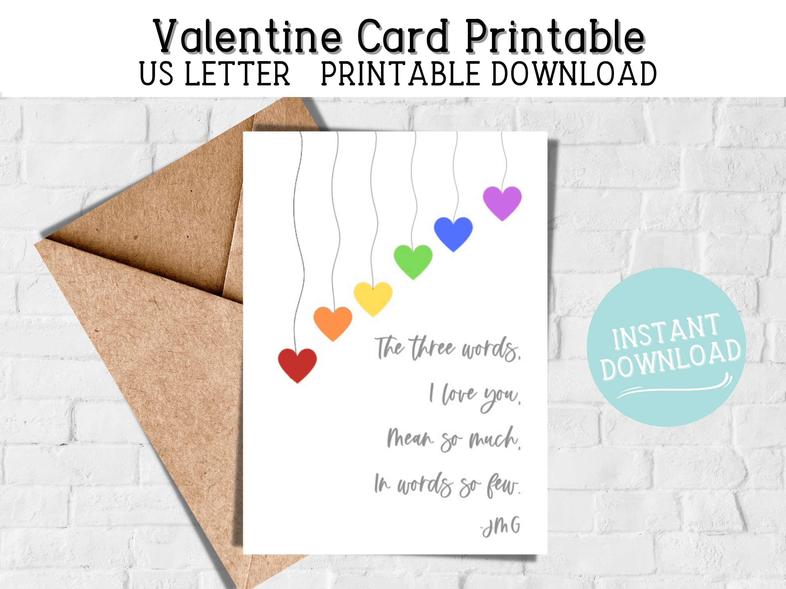 Rainbow Heart Card Printable Download - Etsy