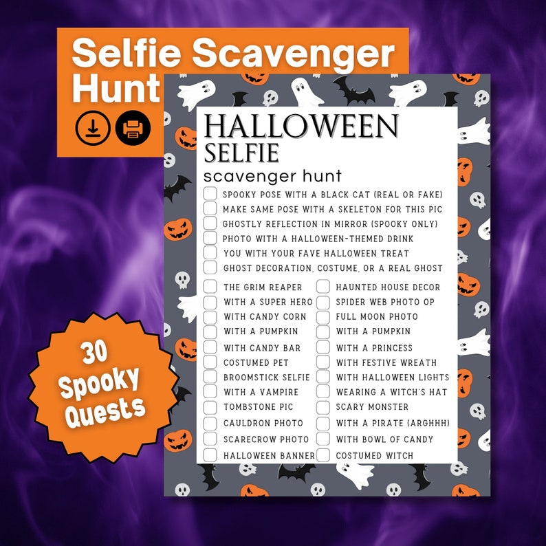 Halloween Selfie Scavenger Hunt, Halloween Scavenger Hunt, Halloween ...